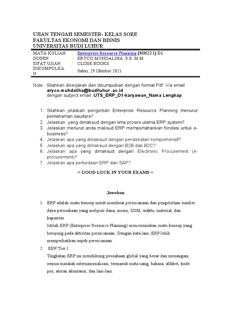 UTS - ERP - D1-Karyawan - Imam Ikhsan Syarif - 1931511800 | PDF