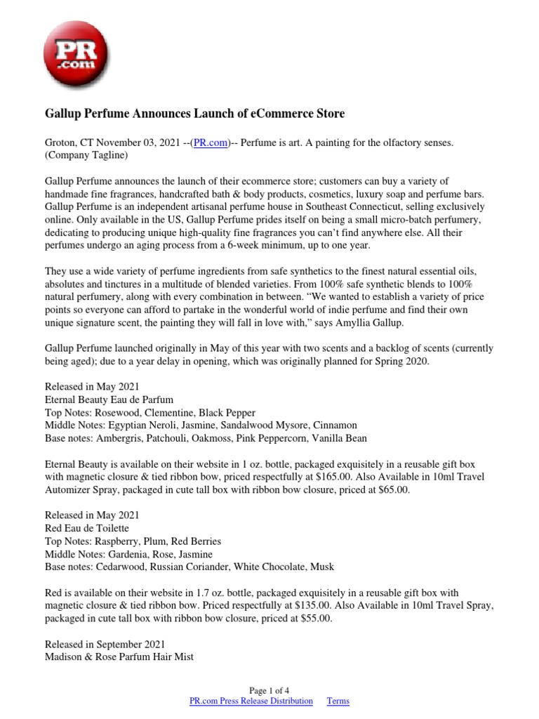 Gallup Perfume Announces Launch of Ecommerce Store | PDF