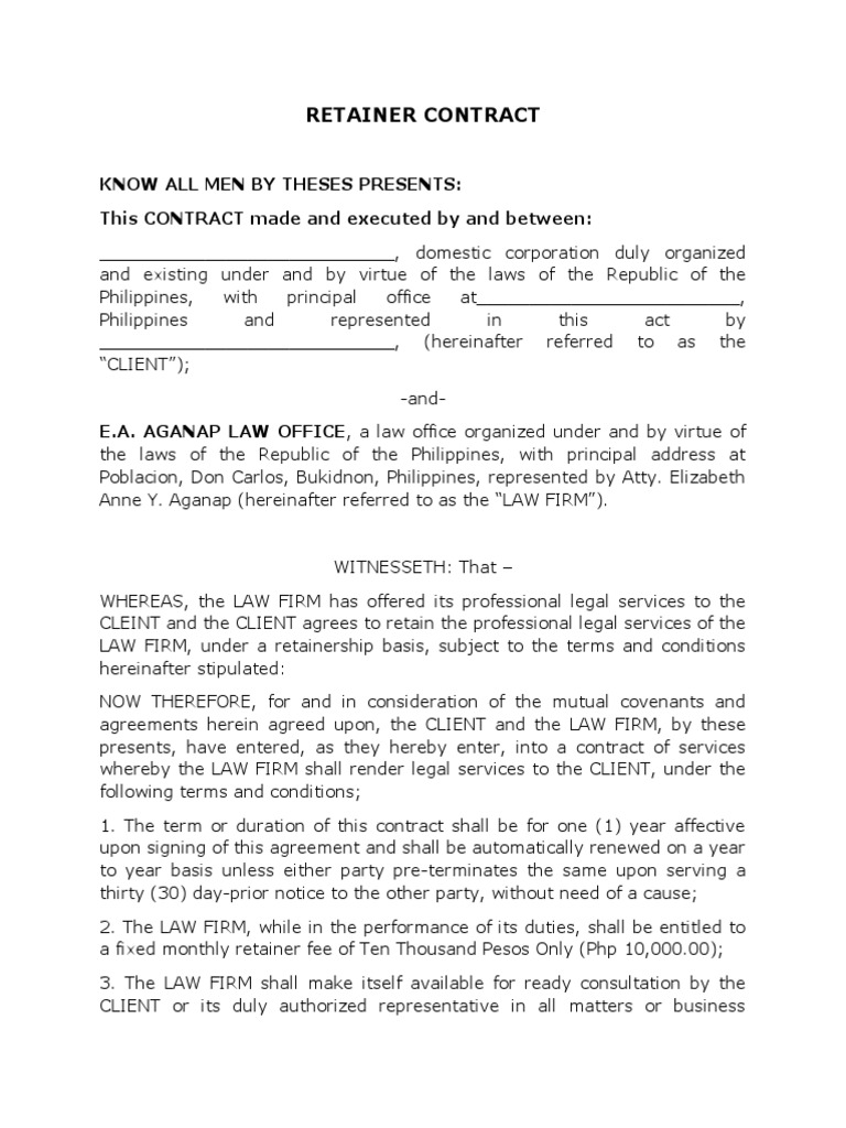 Retainer Contract | PDF | Lawsuit | Law Firm