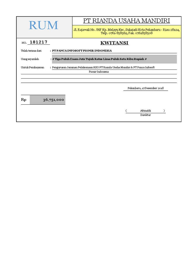 Contoh Template Kwitansi Excel Sederhana Ver.1.1 | PDF