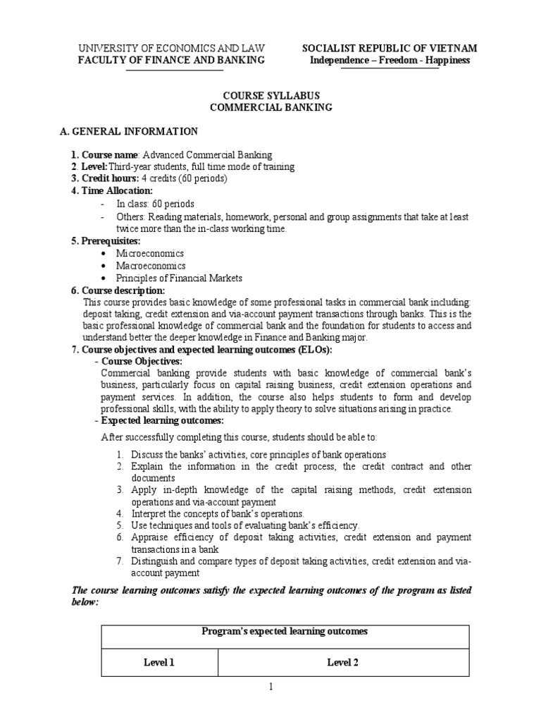 Syllabus - Commercial Banking | PDF | Payments | Banks