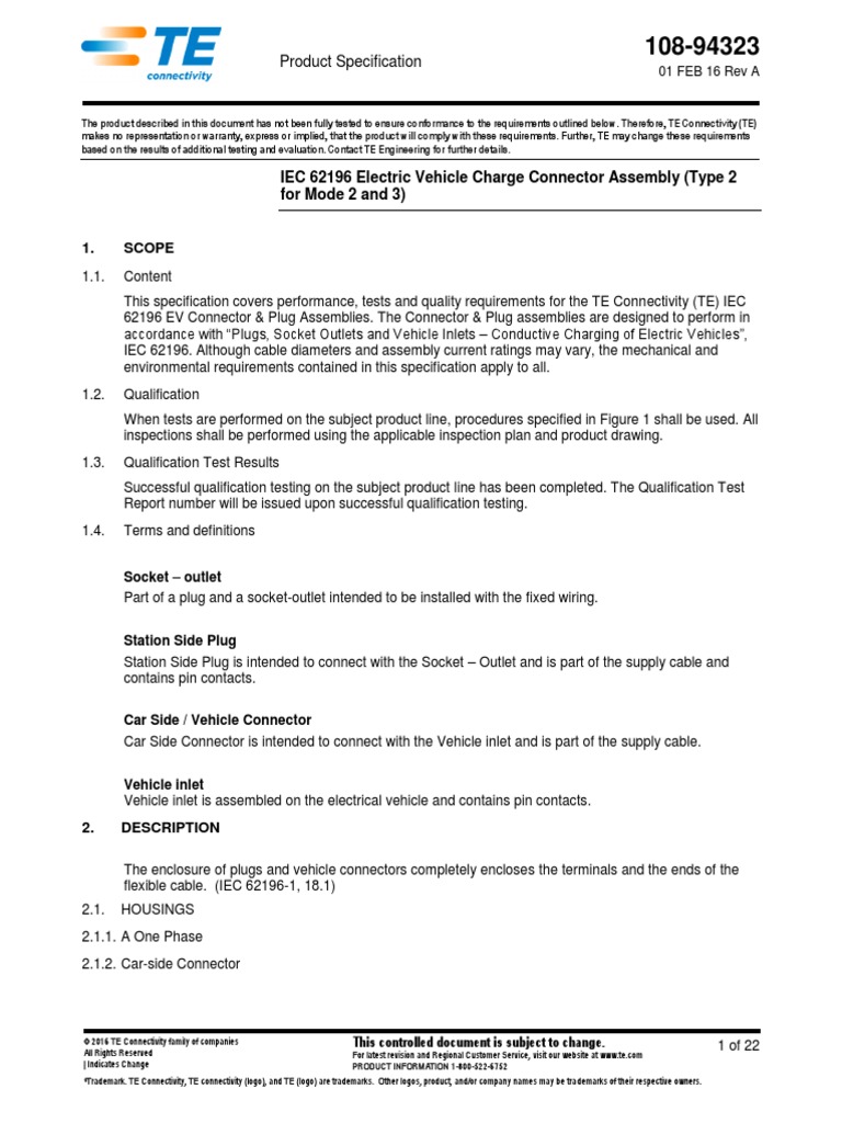 Type II Connector Product Spec | PDF | Electrical Connector | Ac Power ...