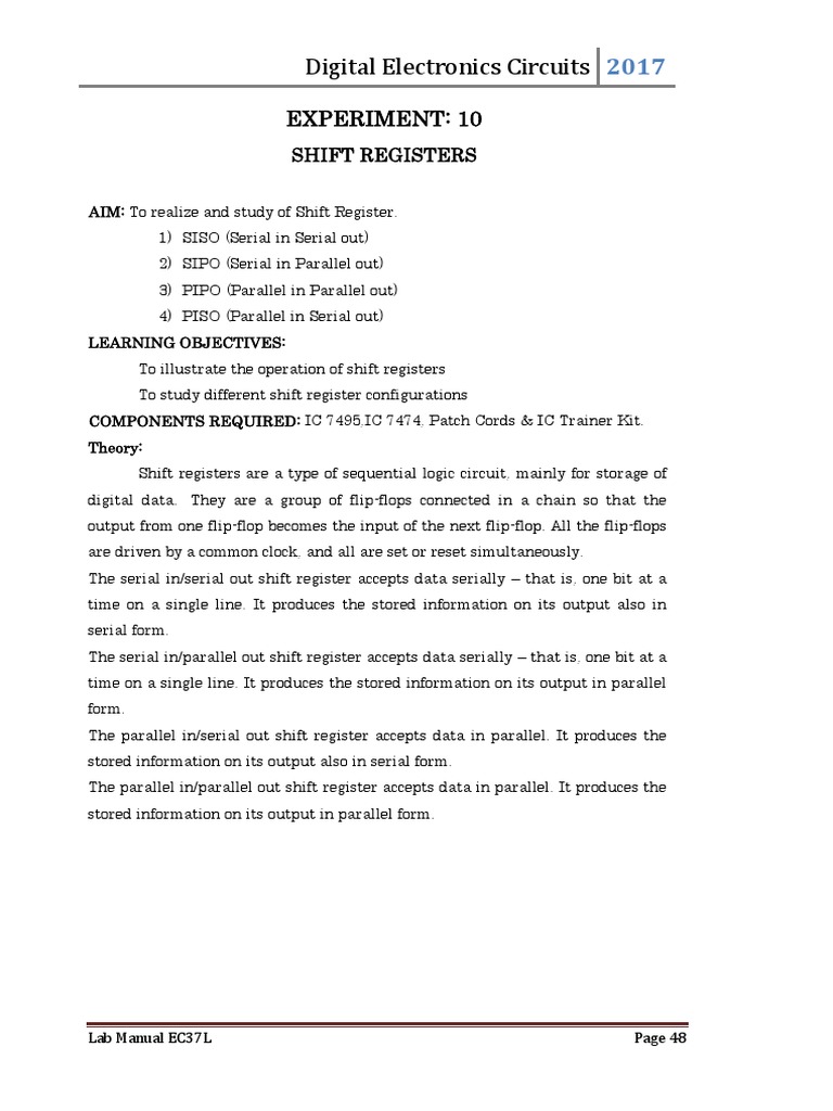 Digital Electronics Circuits: Experiment: 10 | PDF | Digital Technology ...
