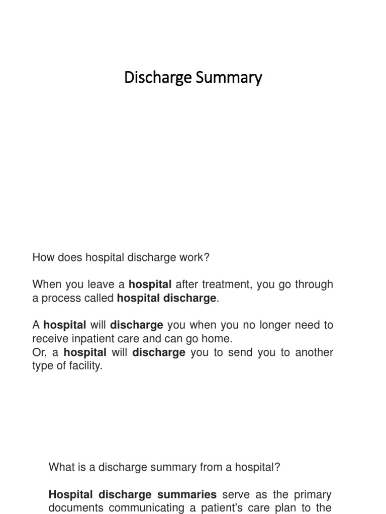 A Guide to Hospital Discharge: Understanding Discharge Summaries, Instructions, and ...