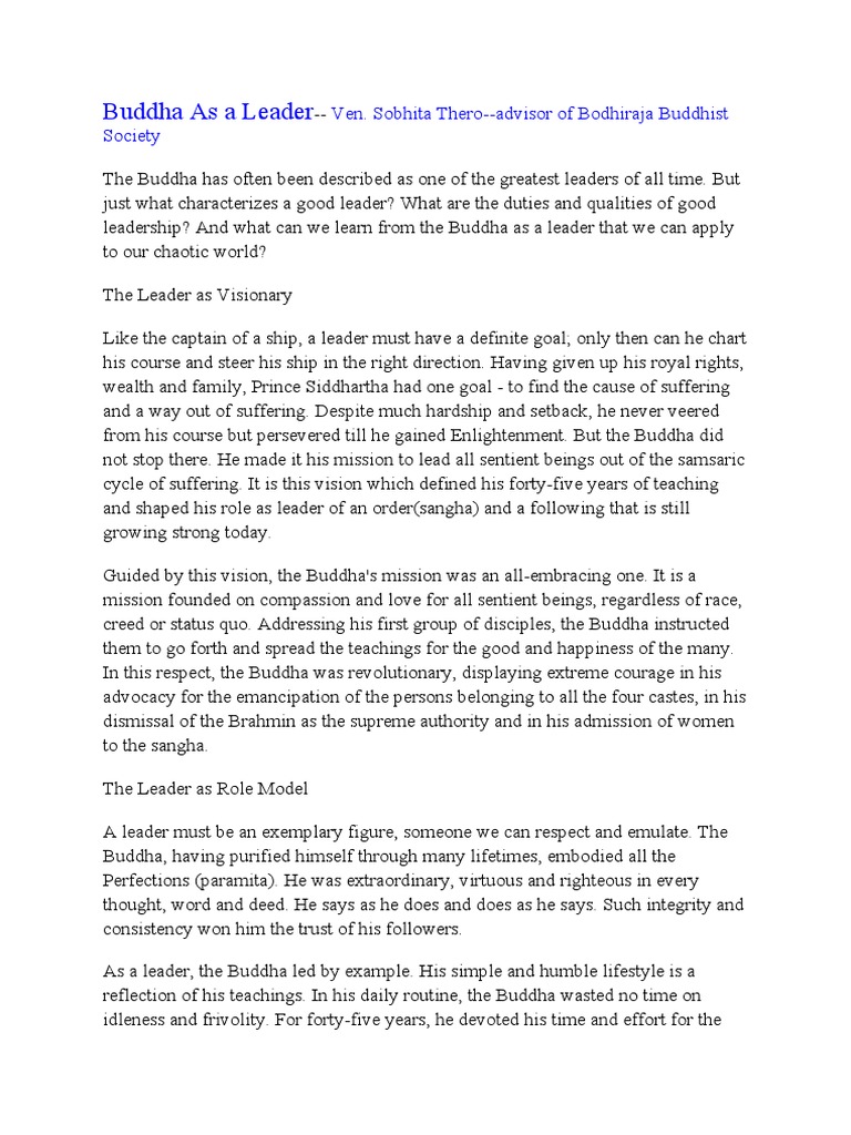 Buddha As A Leader | PDF | Gautama Buddha | Righteousness