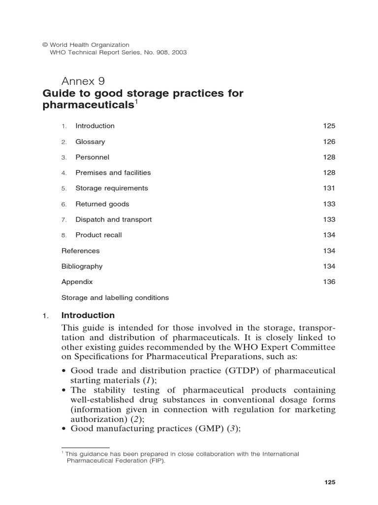 Annex 9: Guide To Good Storage Practices For Pharmaceuticals | Download ...