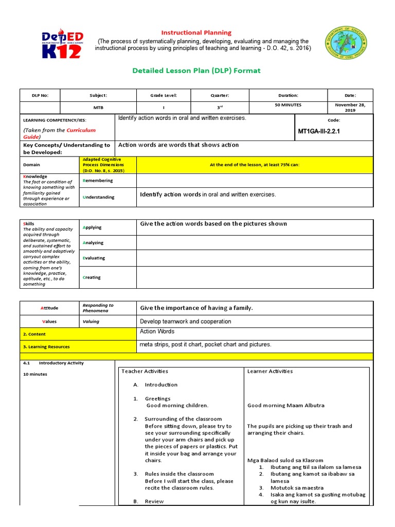Detailed Lesson Plan (DLP) Format: Instructional Planning | PDF ...