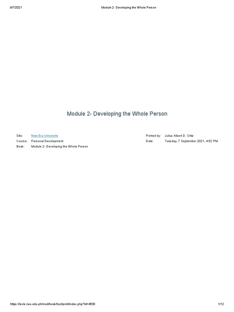 Module 2 - Developing The Whole Person | PDF | Friendship | Adolescence