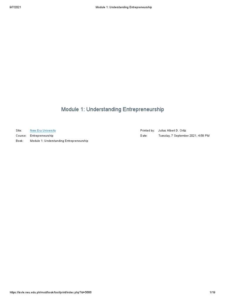 Module 1 - Understanding Entrepreneurship | PDF | Entrepreneurship | Risk