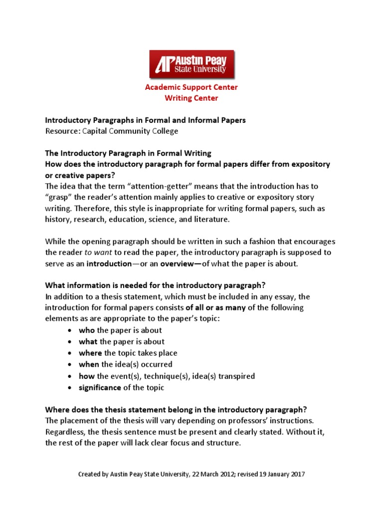 Introductory or Opening Paragraph | PDF | Essays | Paragraph