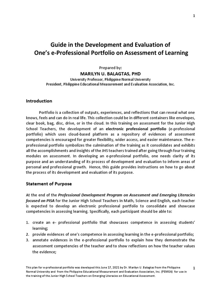 e-Professional Portfolio Development Guide | PDF | Educational ...