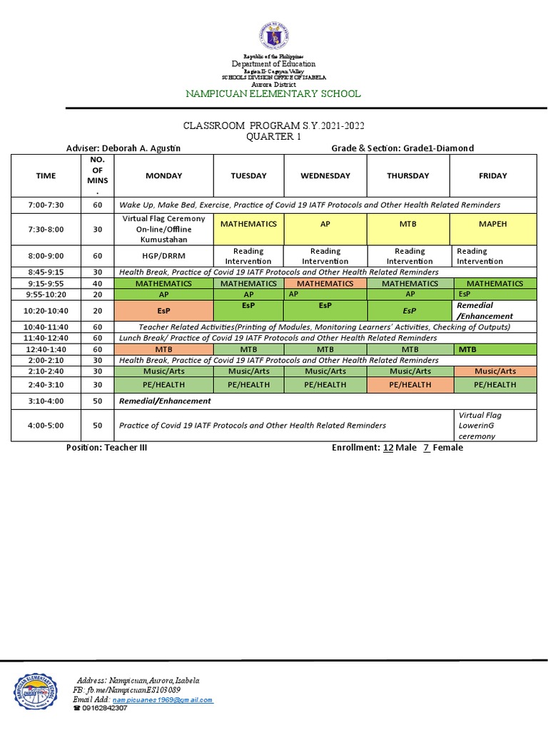 Classroom Program 2021 2022 Template Pdf