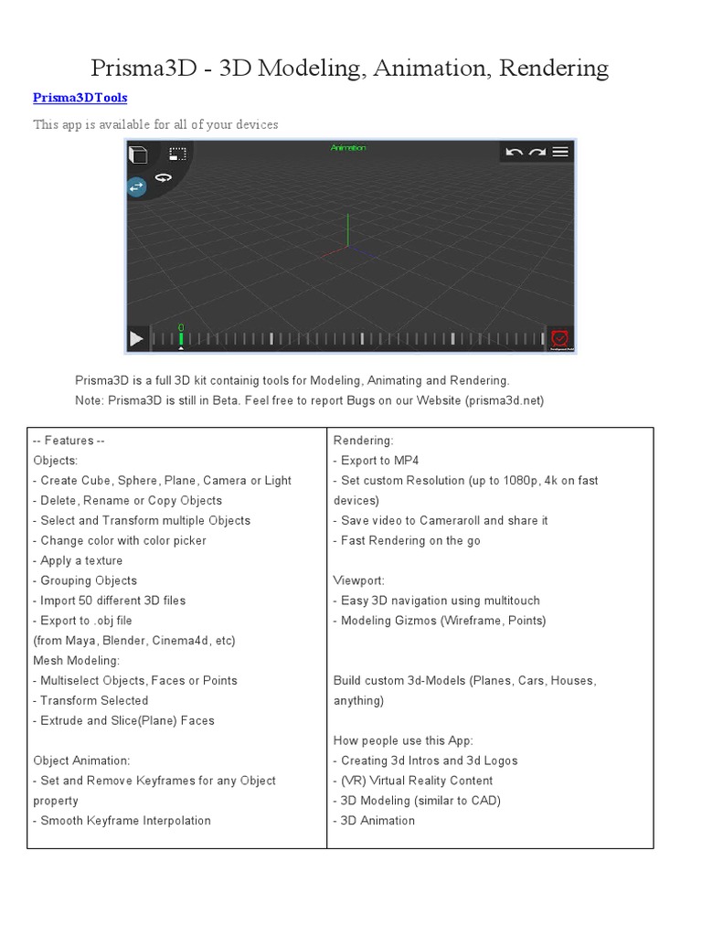 Prisma3D - 3D Modeling, Animation, Rendering: This App Is Available For All of Your Devices | PDF