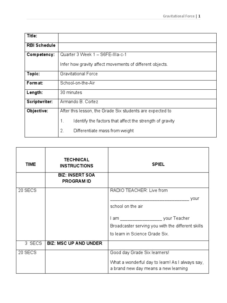 Script Sci6 q3 Week 1 Armando Cortez | PDF | Weight | Gravity