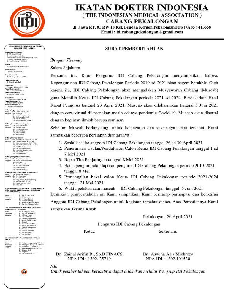 Idi Surat Pemberitahuan Muscab 2021 | PDF