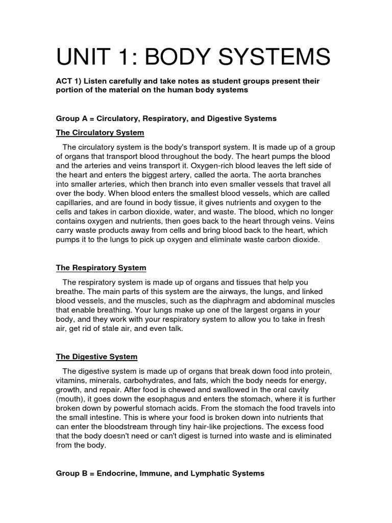 Anexo-Unit1-Body Systems | Download Free PDF | Human Body | Lymphatic ...