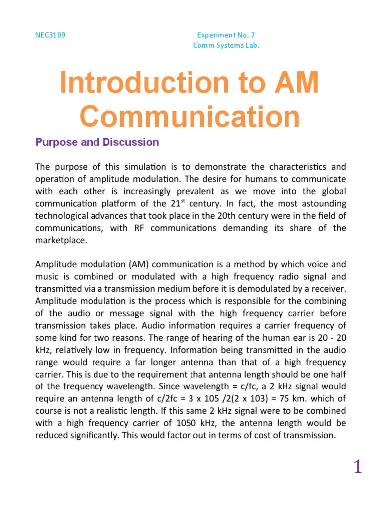AM Modulation Experiment Overview | PDF | Frequency Modulation | Modulation