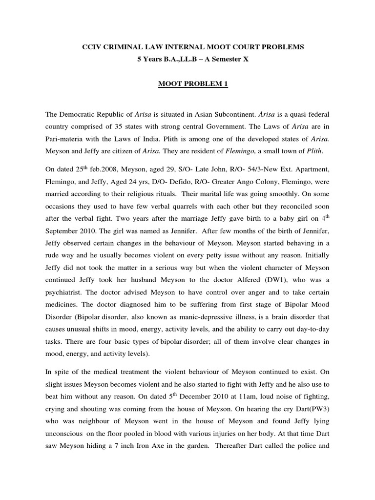 CCIV CRIMINAL LAW INTERNAL MOOT COURT PROBLEMS | PDF | Acquittal | Adultery