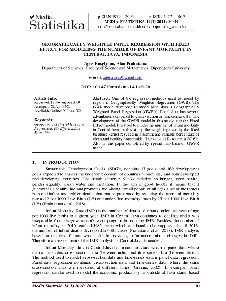Geographically Weighted Panel Regression With Fixed Effect For Modeling ...