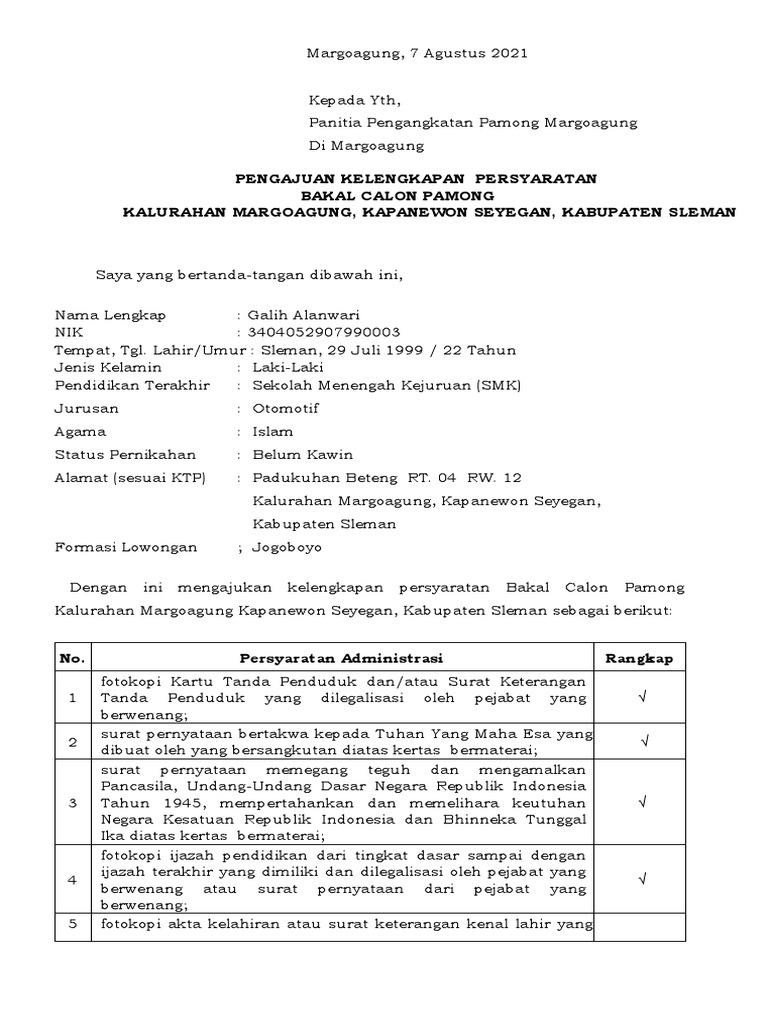 Blangko Administrasi Calon Jogoboyo | PDF