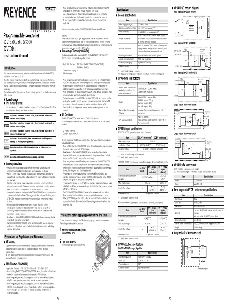 KV-5500/5000/3000 KV-DR1: Programmable Controller | PDF | Power Supply ...