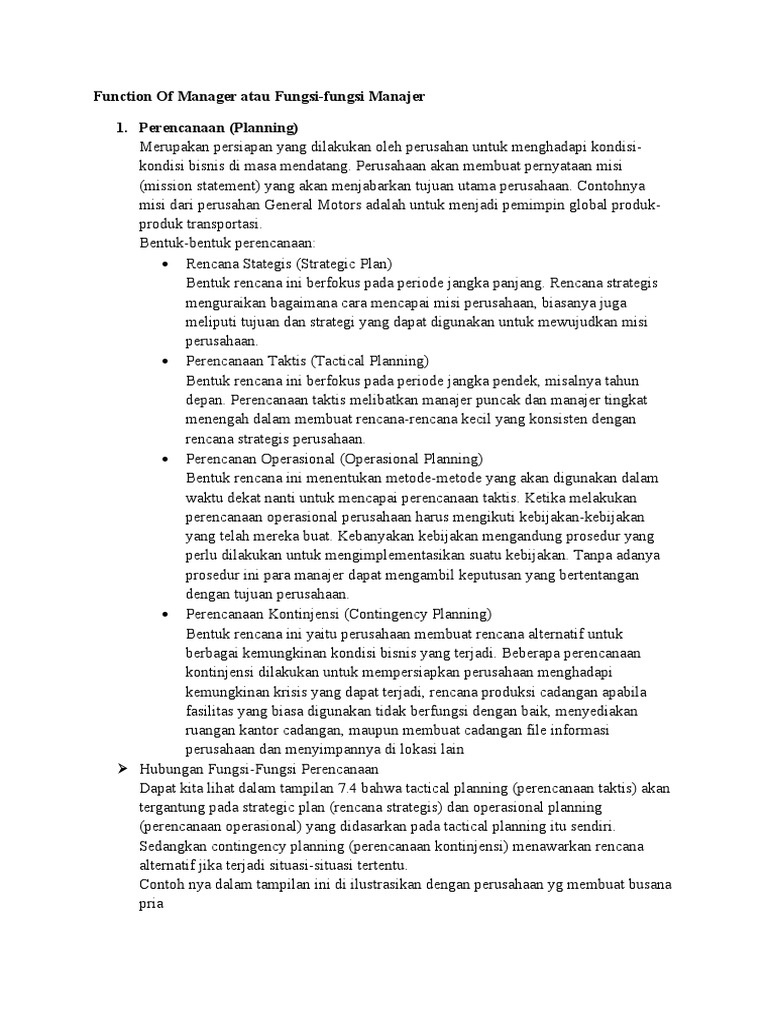 Function of Manager | PDF