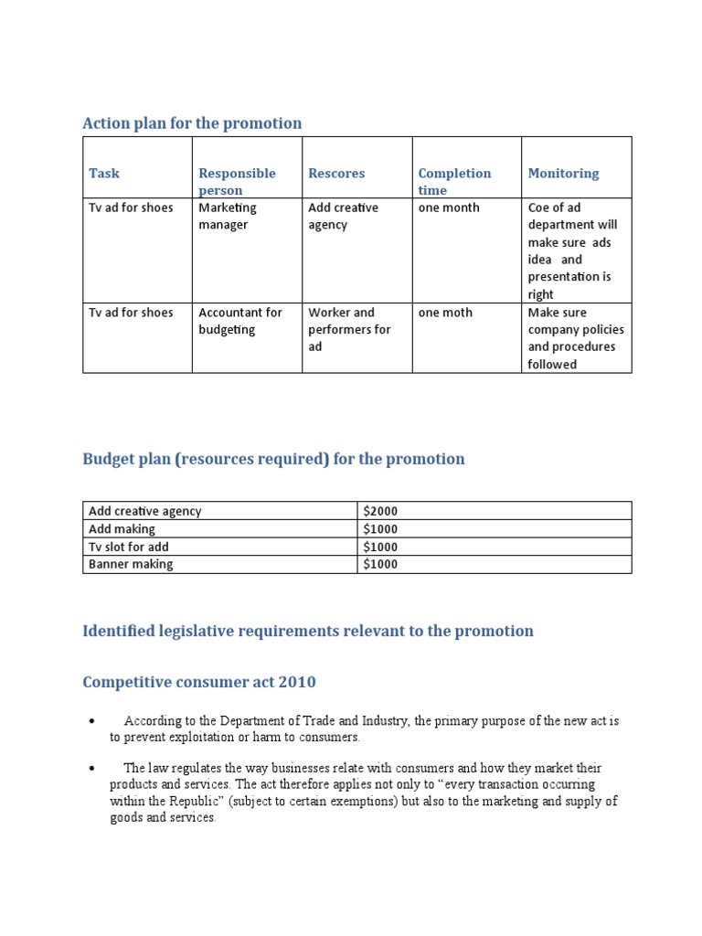 Action Plan For The Promotion | PDF | Marketing | Supply Chain