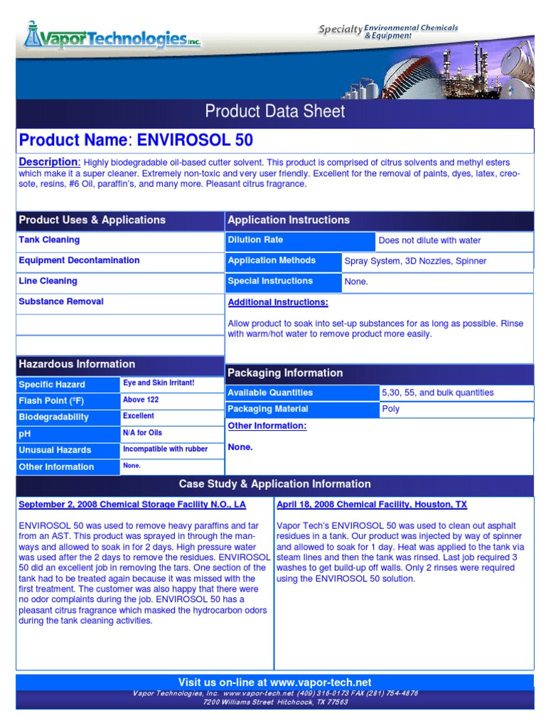 Enviro Sol 50 Data Sheet | PDF | Water | Perfume