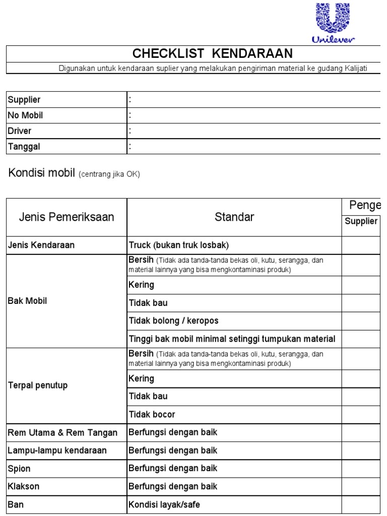 Checklist Kendaraan Suplier 2021 | PDF