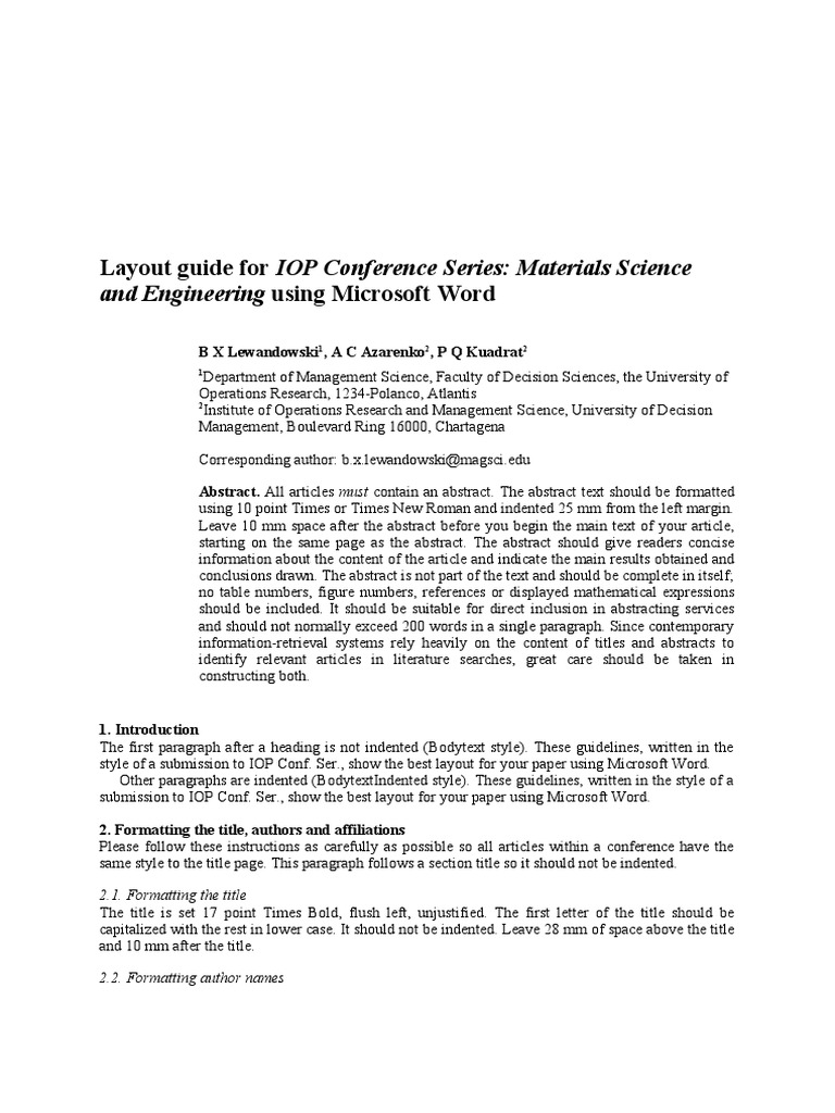 Layout Guide For IOP Conference Series: Materials Science: and ...