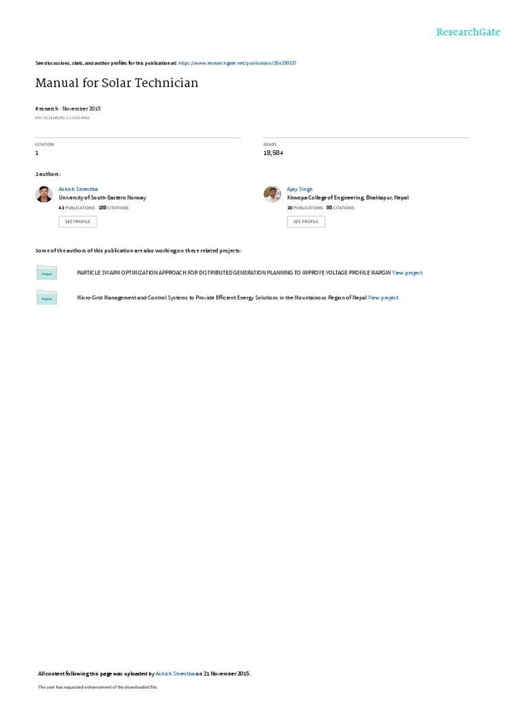 Manual For Solar Technician: November 2015 | PDF | Photovoltaic System ...