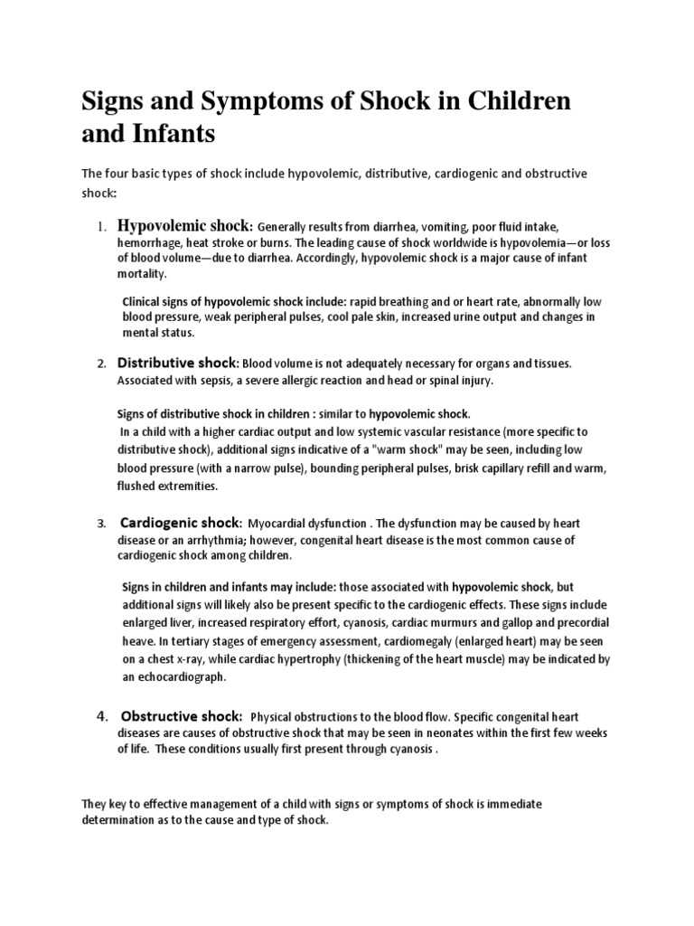 Signs and Symptoms of Shock in Children and Infant1 | PDF | Shock ...
