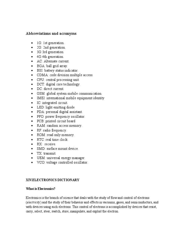 Abbreviations and Acronyms Electronics Dictionary | PDF | Inductor | Bipolar Junction Transistor