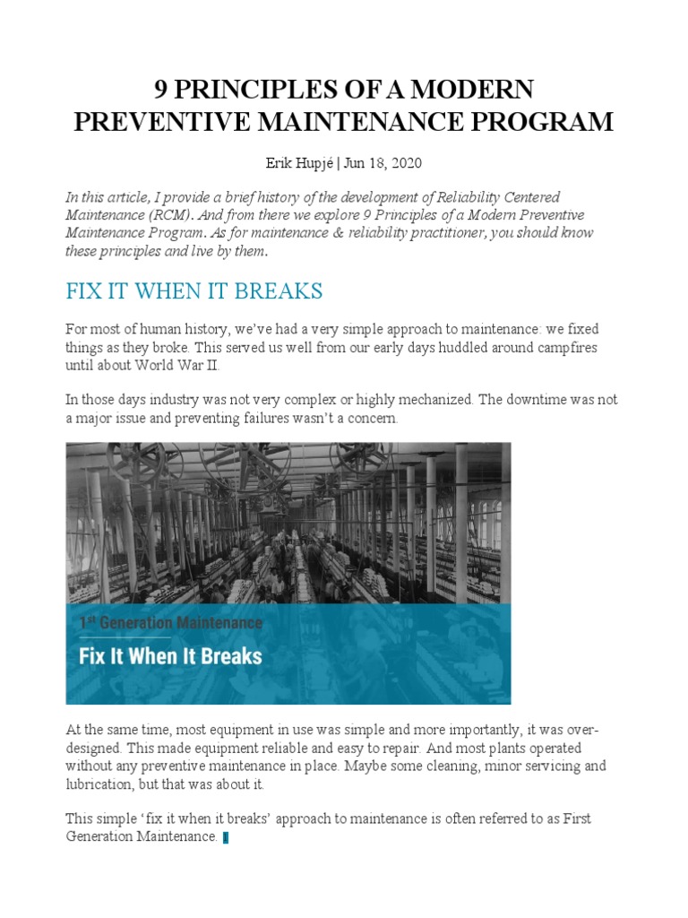 9 Principles of A Modern Preventive Maintenance Program | PDF ...