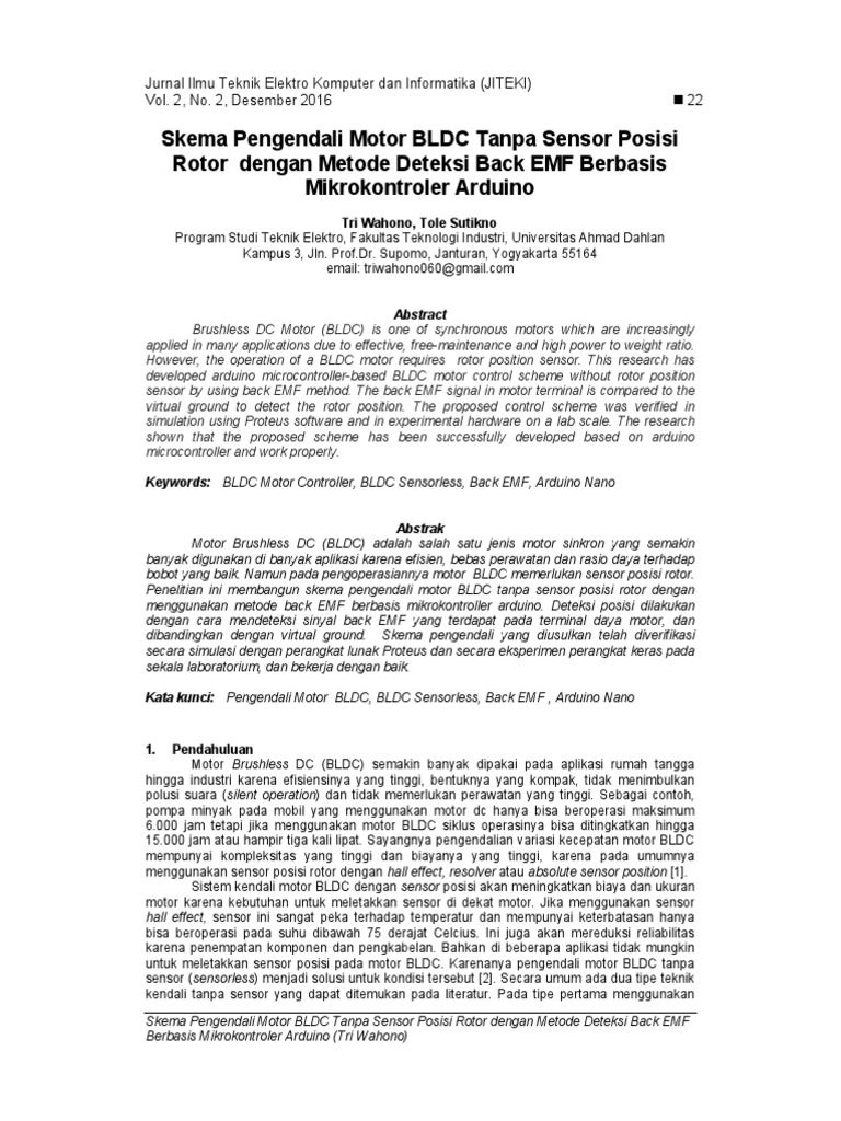 Skema Pengendali Motor BLDC Tanpa Sensor Posisi Rotor Dengan Metode Deteksi Back EMF Berbasis ...