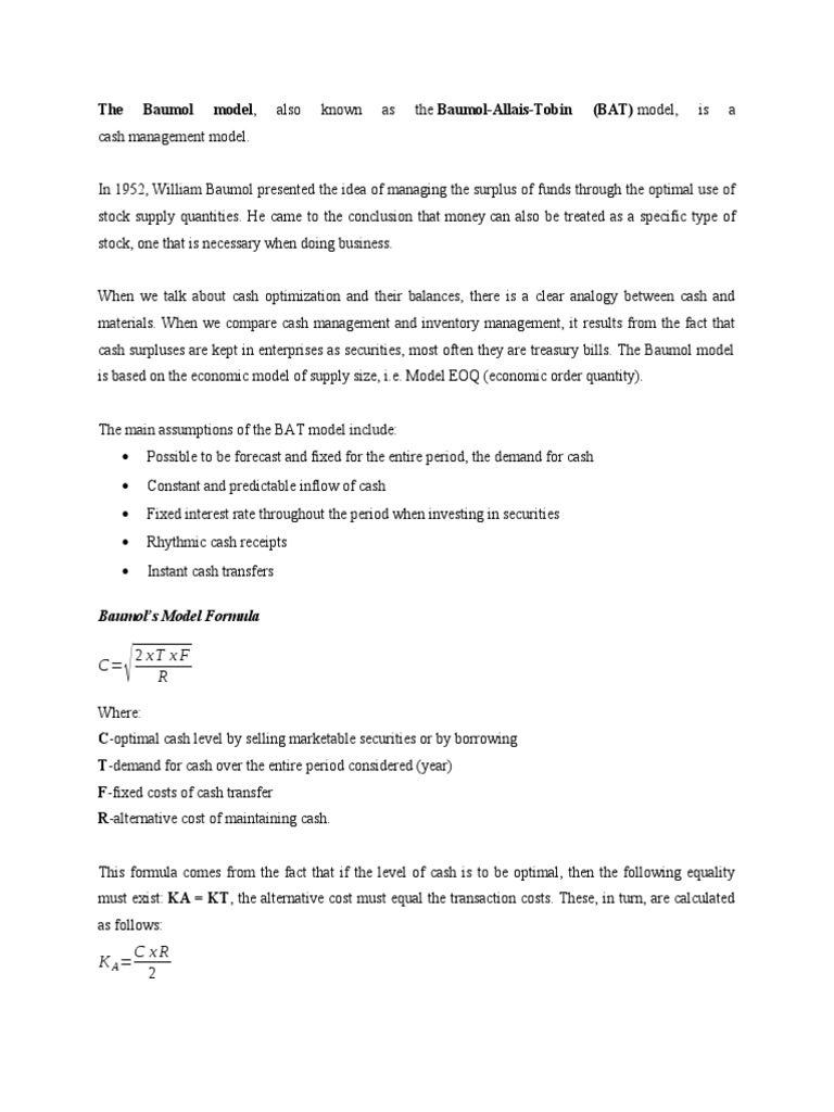 Optimal cash management model | PDF | Securities (Finance) | Interest