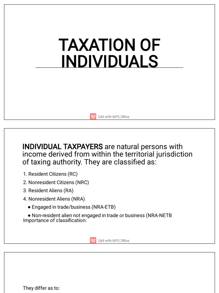 Tax Classification of Individual Taxpayers | PDF | Taxpayer | Taxes