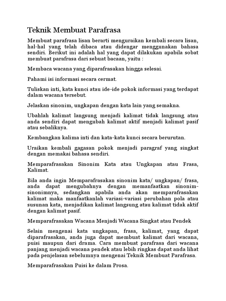 Teknik Membuat Parafrase | PDF