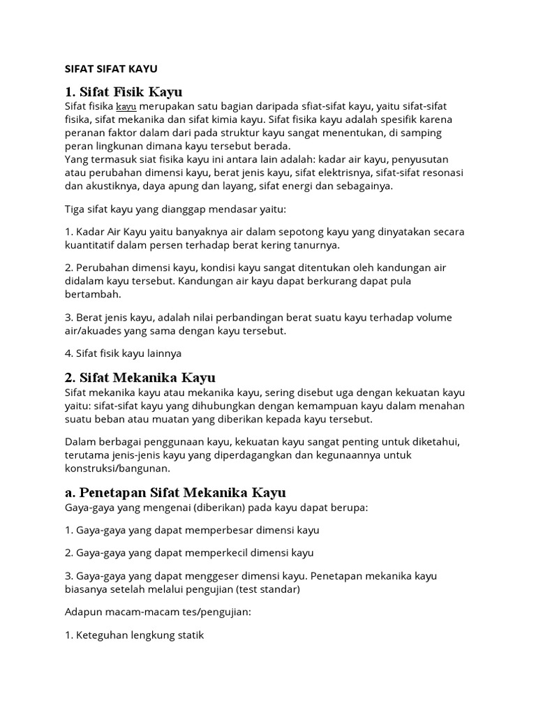 Sifat Sifat Kayu, Kelebihan Dan Kekurangan Kayu | PDF