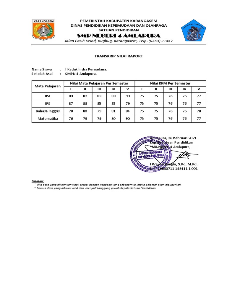 Rekap Nilai Rapor & Prestasi Siswa - Revisi | PDF