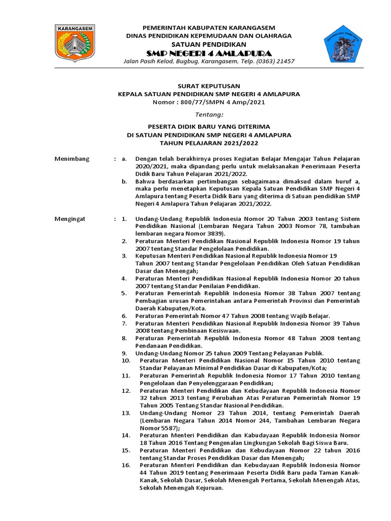 SK Penetapan Peserta Didik Baru - 2021-2022 | PDF SK Penetapan Peserta Didik Baru - 2021-2022 | PDF