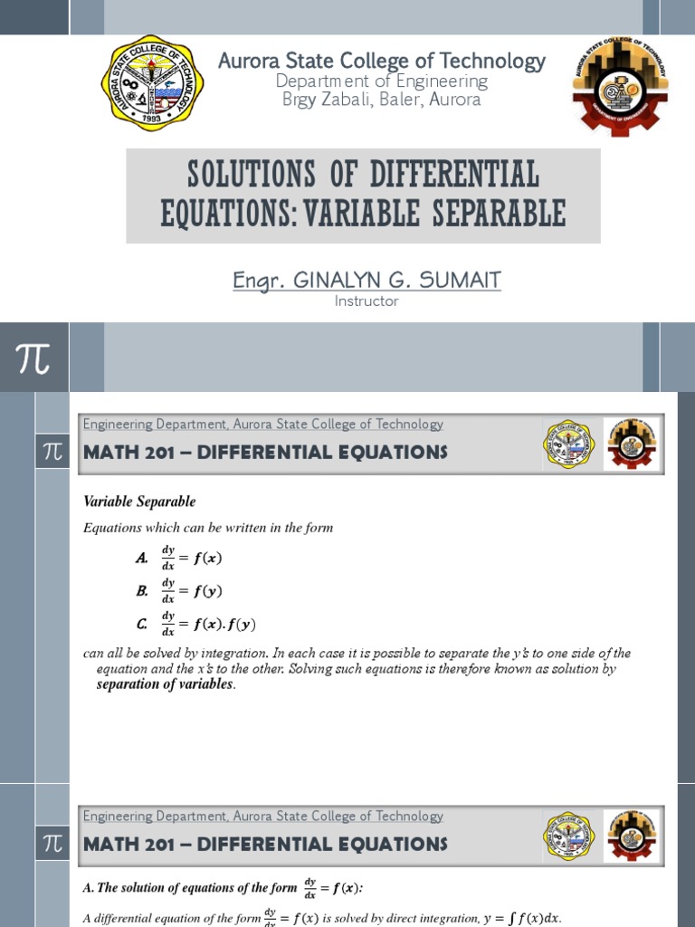 MATH 201 - Chapter 2 - Solutions of Some First Order Differential ...
