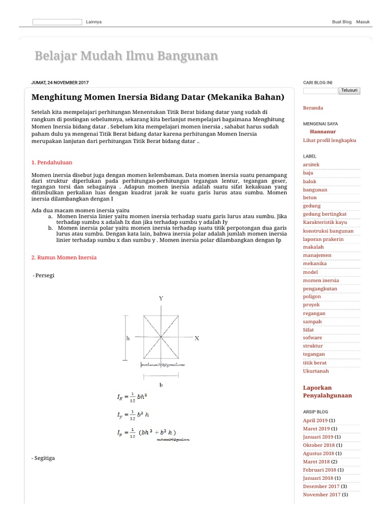 Menghitung Momen Inersia Persegi | PDF