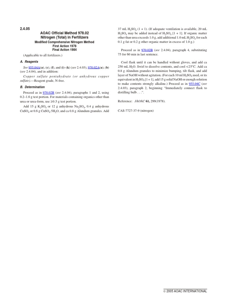 AOAC Official Method 978.02 | PDF