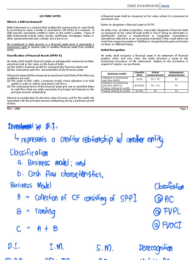 Debt Investments: Lecture Notes What Is A Debt Instrument? | PDF ...