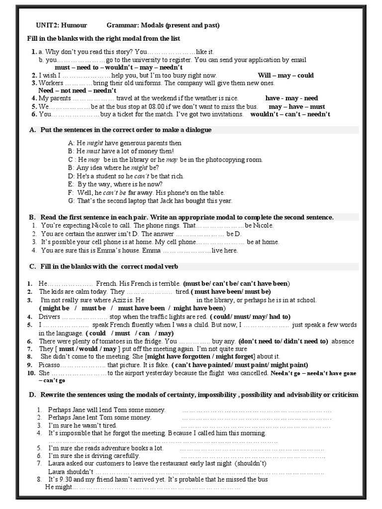 Modals Worksheet | PDF