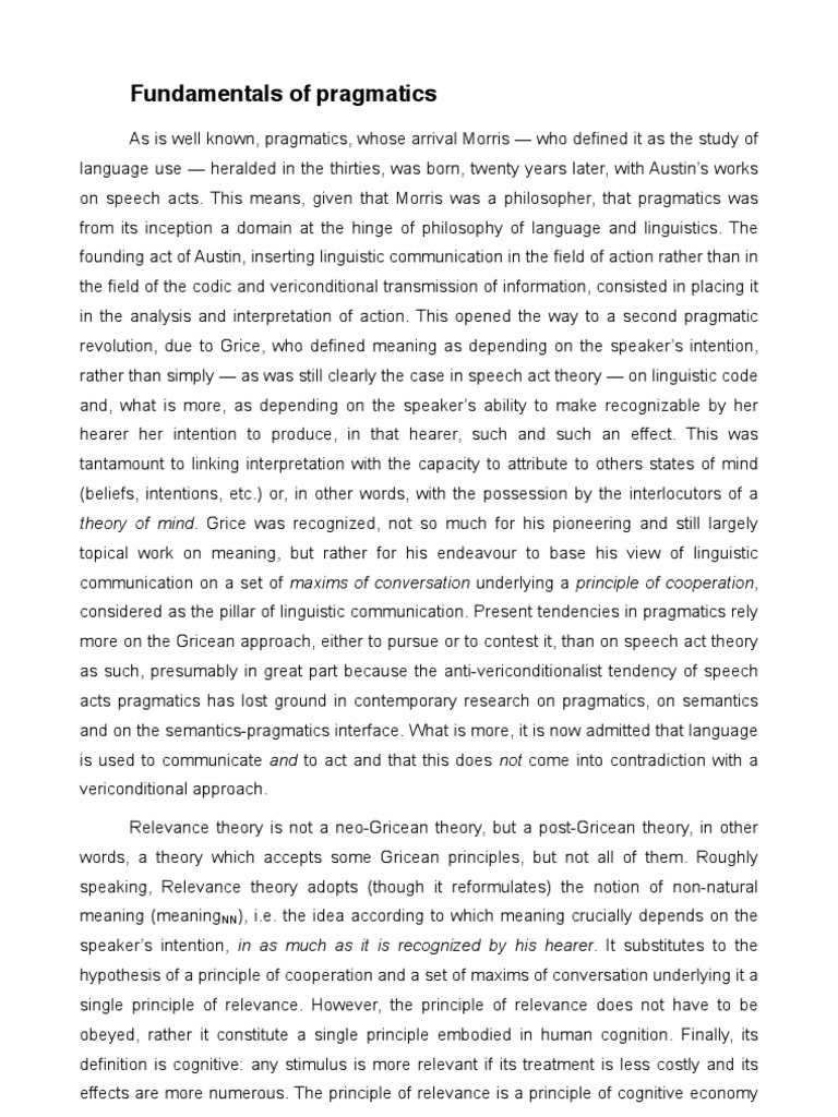 Fundamental Pragmatics Pdf Relevance Contemporary Philosophy 