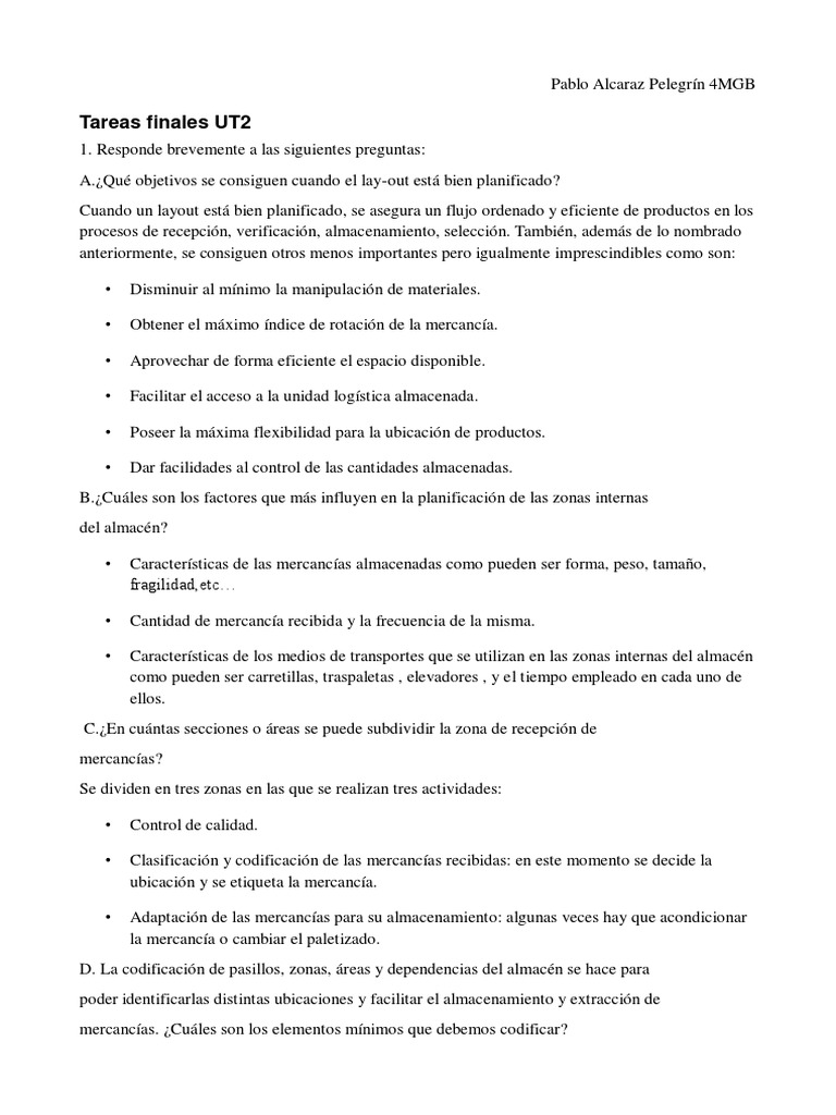 Tareas Finales UT2 | PDF | Almacén | Logística