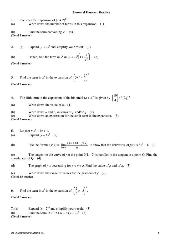 Binomial Theorem Practice | PDF | Foreign Language Studies