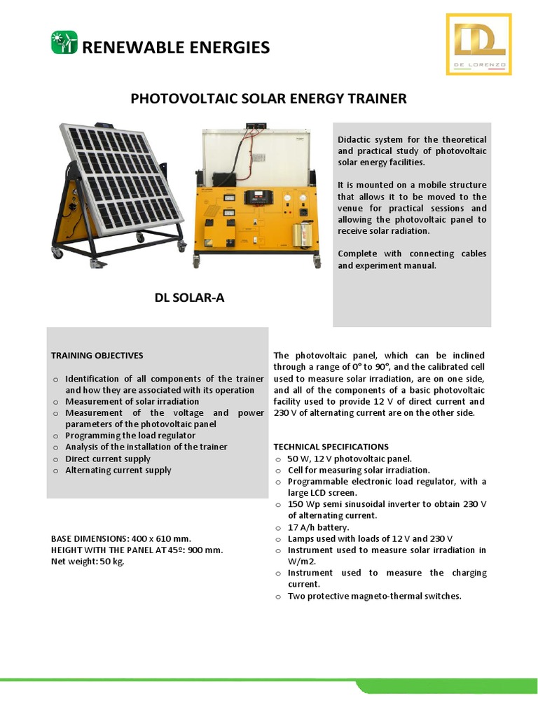 Renewable Energies: Photovoltaic Solar Energy Trainer | PDF | Solar ...